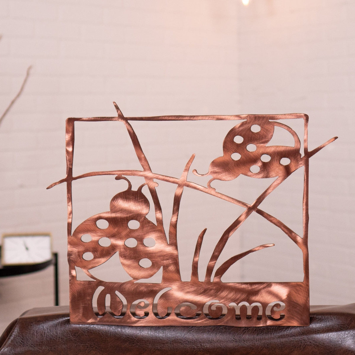 Welcome Sign Ladybug| Handcrafted Welcome Plaque on Copper Plated Stee ...
